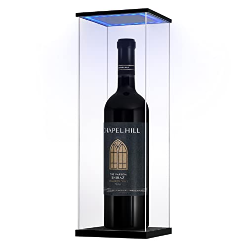 DIWNELEM Acrylic Wine Bottle Display Case with LED Light Display Stand Wine Display Case Protector Dustproof for Red Wine,Champagne,Liquor,Whiskey,Beer,Beverage Bottle (5 * 5 * 14.2")