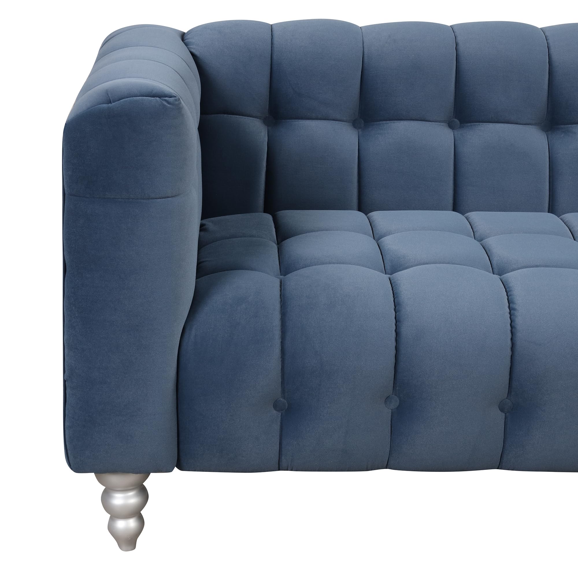 Merax, Blue 89" Modern Dutch Fluff Comfortable Upholstered Sofa Loveseat with Solid Wood Legs,Buttoned Tufted Backrest,Living Room Furniture