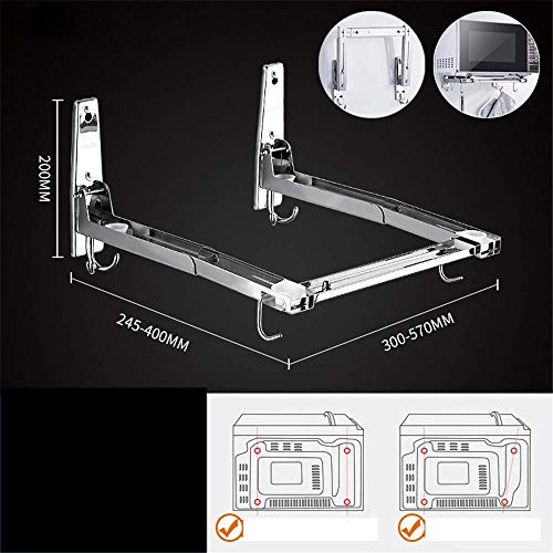 JF-XUAN Kitchen Shelf Kitchen Counter Holder 304 Stainless Steel Microwave Oven Wall Mount Bracket Retractable Microwave Wall Stand Shelf Rack Kitchen Storage (Color : Silver, Size : 57X40X20CM)