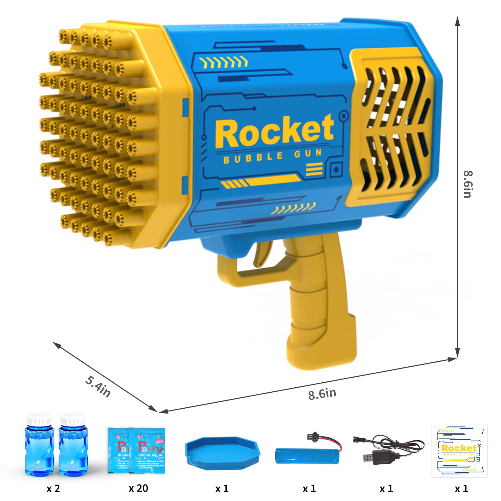 Bubble Machine Gun, Bubble Guns with Lights, 20 Bubble Solution, Bubble Blower for Toddlers Kids Adults, Bubble Machine for Parties Birthday Xmas Easter Gift, Outside Toys - Blue Bubble Maker