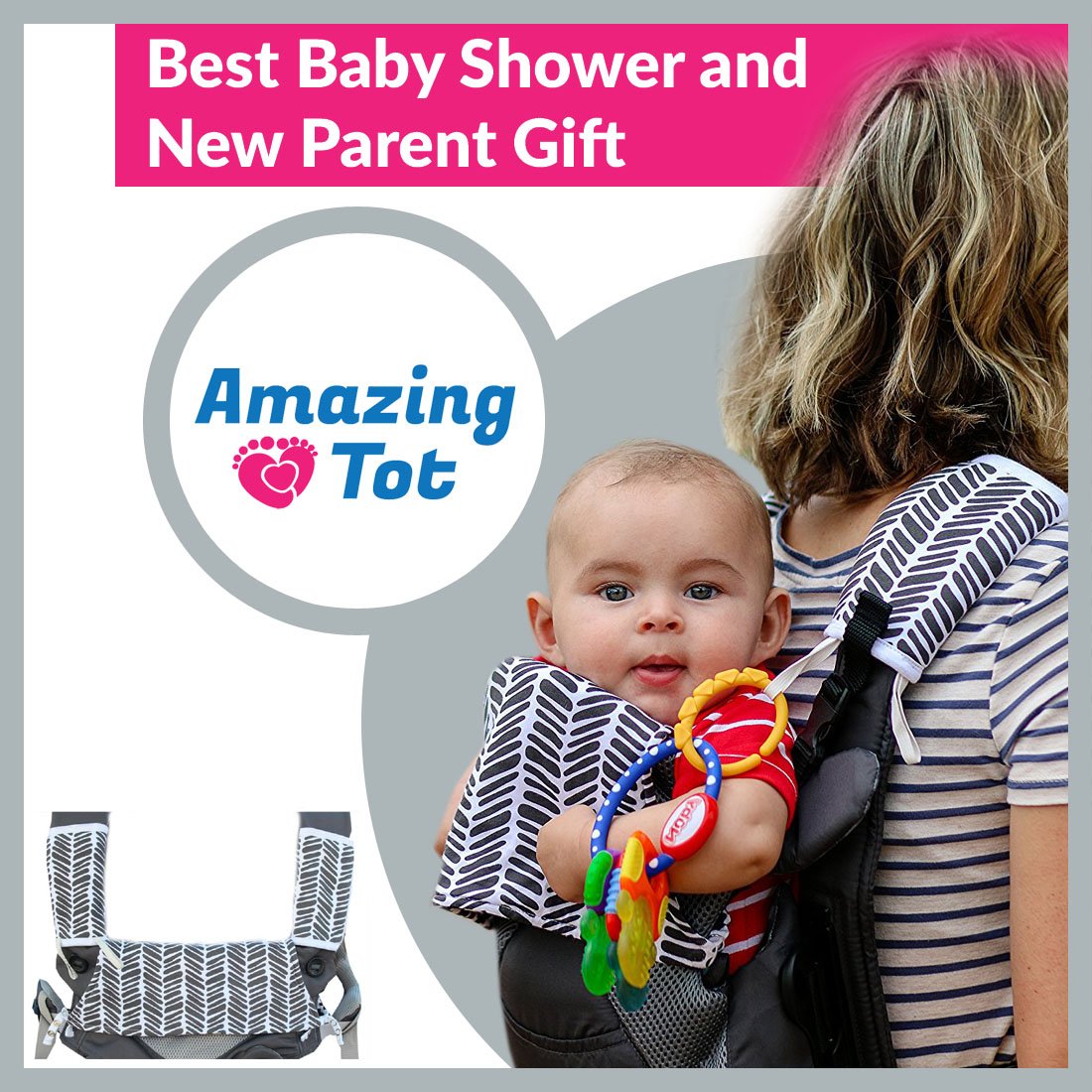 Drool & Teething Pad | Fits All Carriers | Reversible Organic Cotton 3-Piece Set - Ideal for Infant Toddler Girls & Boys [Patent Pending]