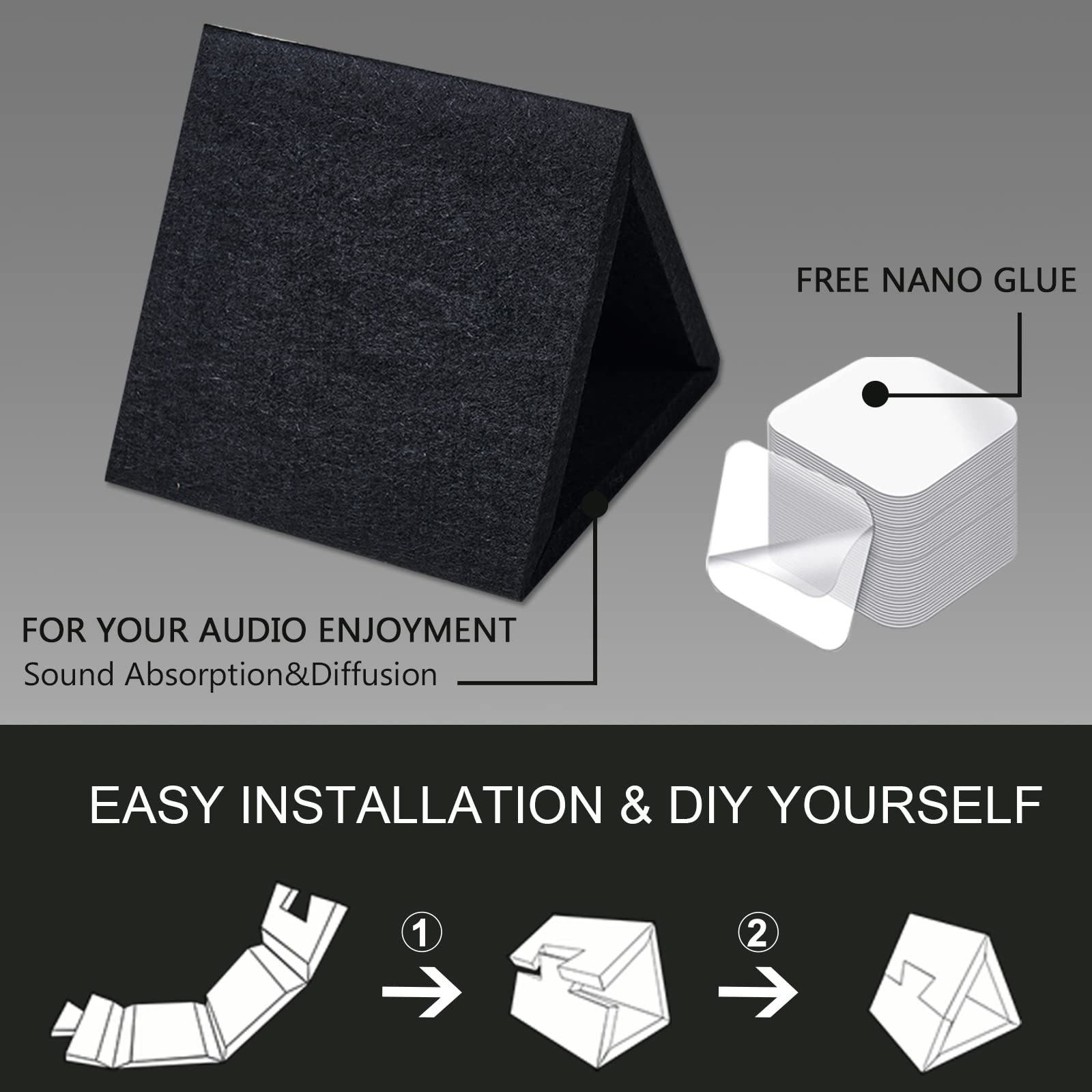 BUBOS Acoustic Panels,DIY Acoustic Diffuser Sound diffuser Panels Full frequency sound absorption(24 x 24Inch),better Acoustic Treatment for Recording Studio, Office, Home Studio(Black)