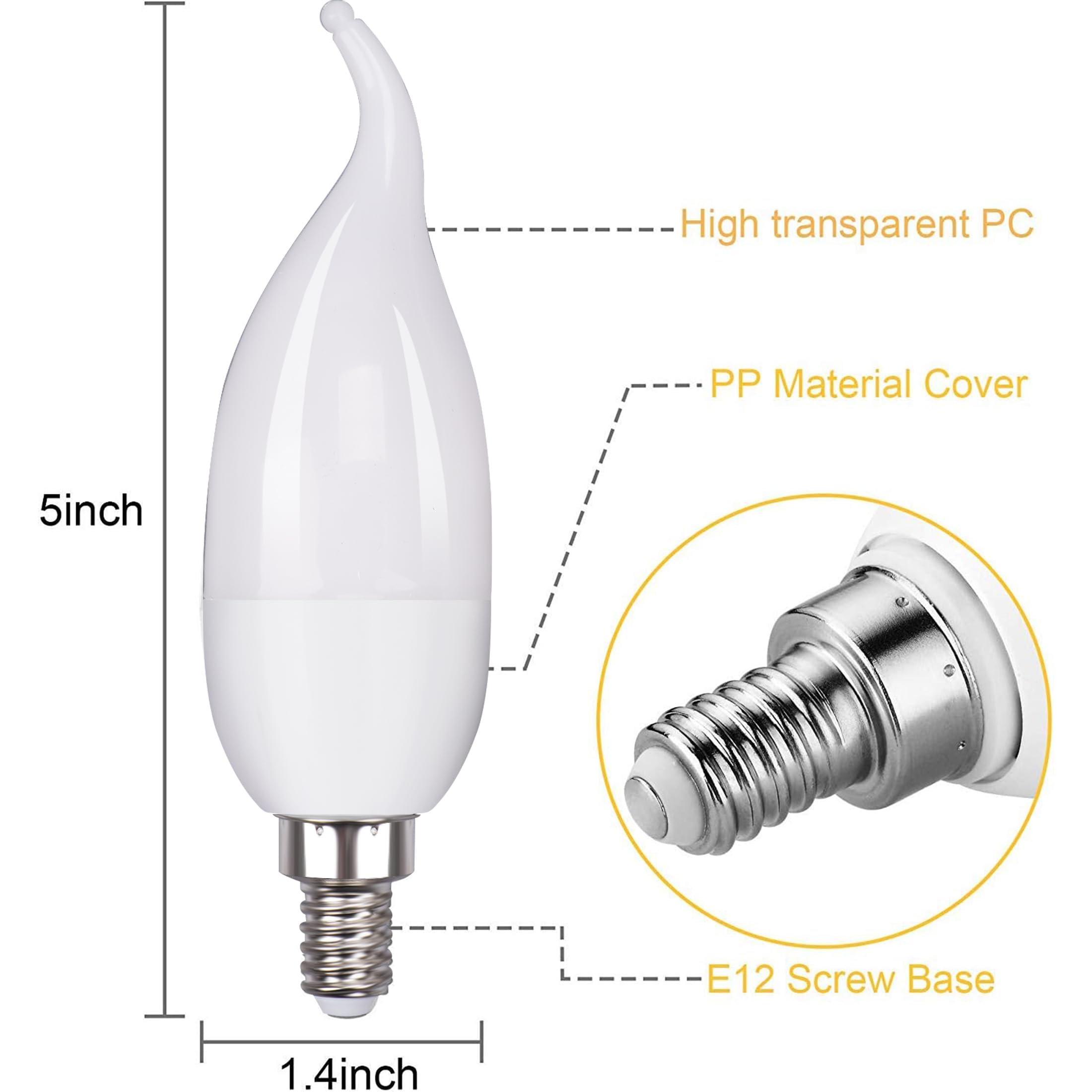 OHLGT E12 Flame Bulbs 4 Packs, 3 Mode LED Candelabra Flame Light Bulb 2.0 Watt Warm White Chandelier Flame Bulbs,1800k Candle Light Bulbs, Flame Tip for Christmas Party Decorations