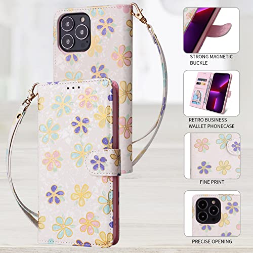 JGG iPhone 13 Pro Max Case Wallet 3D Flowers Blossoming Bronzing Shell Texture with RFID Blocking Magnetic Clasp Card Slot Holder Protective Shockproof Cover for iPhone 13 Pro Max Wallet Case