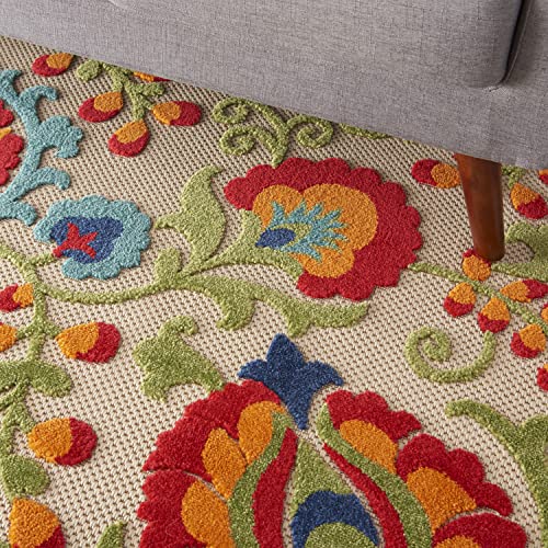Nourison Aloha Indoor/Outdoor Multicolor 5'3" x 7'5" Area Rug, Tropical, Botanical, Easy -Cleaning, Non Shedding, Bed Room, Living Room, Dining Room, Deck, Backyard, Patio (5x7)