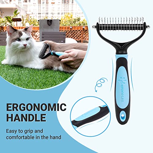 MIU COLOR Pet Grooming Brush, 2 Sided Undercoat Rake for Dogs & Cats, Professional Deshedding Brush and Dematting Tool, Effective Removing Knots, Mats, Tangles for Cats, Dogs, Extra Wide