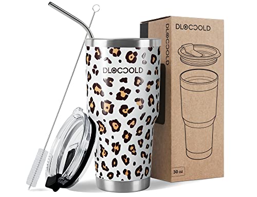 DLOCCOLD 30 oz Tumbler with Lid and Straw, 18/8 Stainless Steel Vacuum Insulated Coffee Tumbler,Insulated Travel Mug Water Cup with Leak-Proof Flip Lid,Metal Straw,Cleaning Brush & Gift Box
