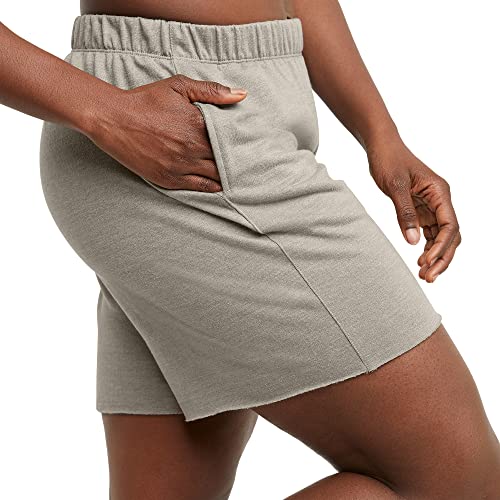 Hanes Women's Originals French Terry, Lightweight Fleece Raw Edge Hem Shorts, 5", Oregano Heather