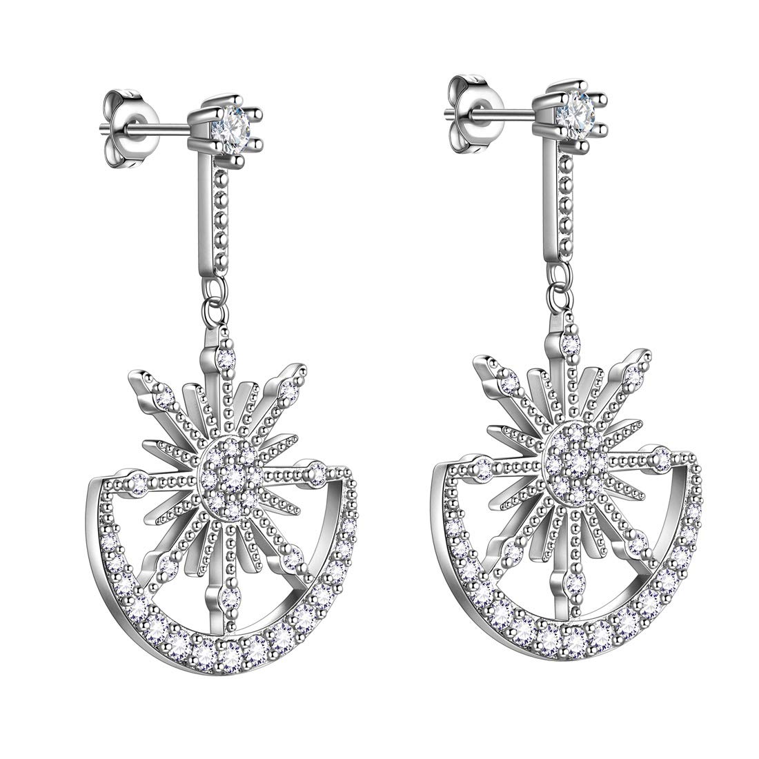 Beautlace Star and Moon Stud Earrings Silver Plated Crescent Moon Stars Dangle Earrings Jewelry Gift for Women KE0088W