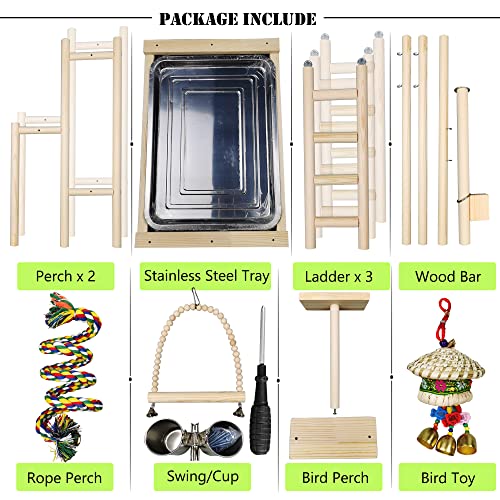 KUCDBUN Bird Playground 3 Layers Parrot Playstand with Bird Rope Perch for Parakeets, Budgies, Cockatiel, Conures, Finches, Lovebirds ect Small Birds
