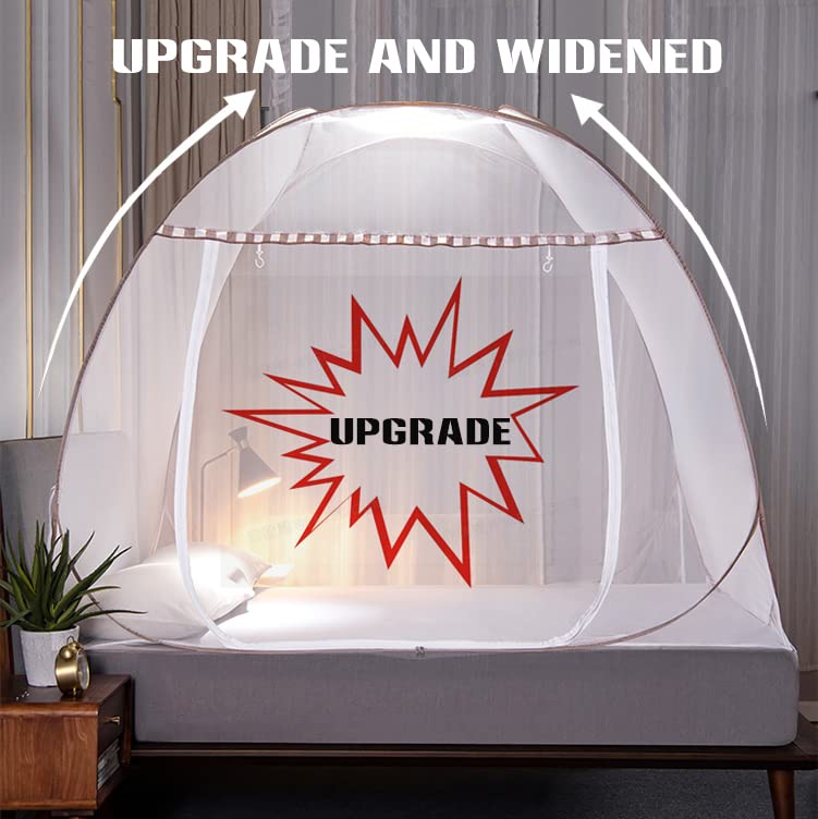 Fancylovesotio Mosquito Netting for Bed with Mosquito Head Net Mesh, Travel Portable Folding Bed Net Tend with Bottom for Twin and King Size Home Outdoor Brown,1.0M