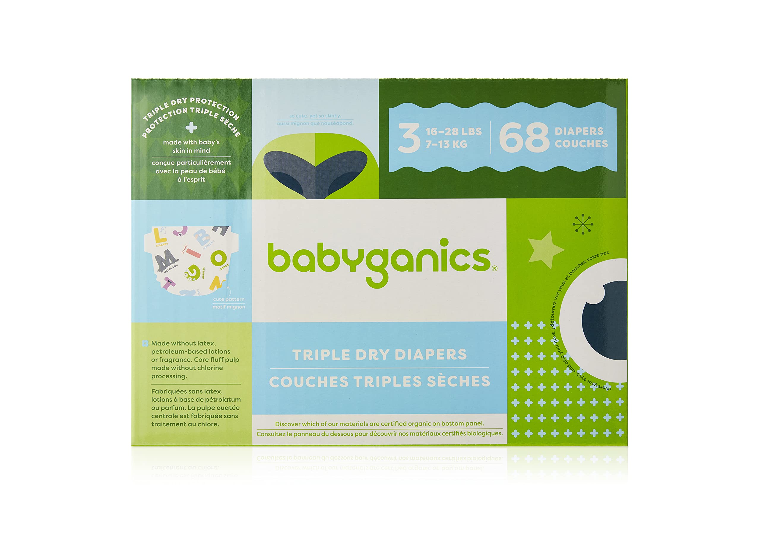 Babyganics Diapers, Size 3, 68 ct, Babyganics Ultra Absorbent Diapers