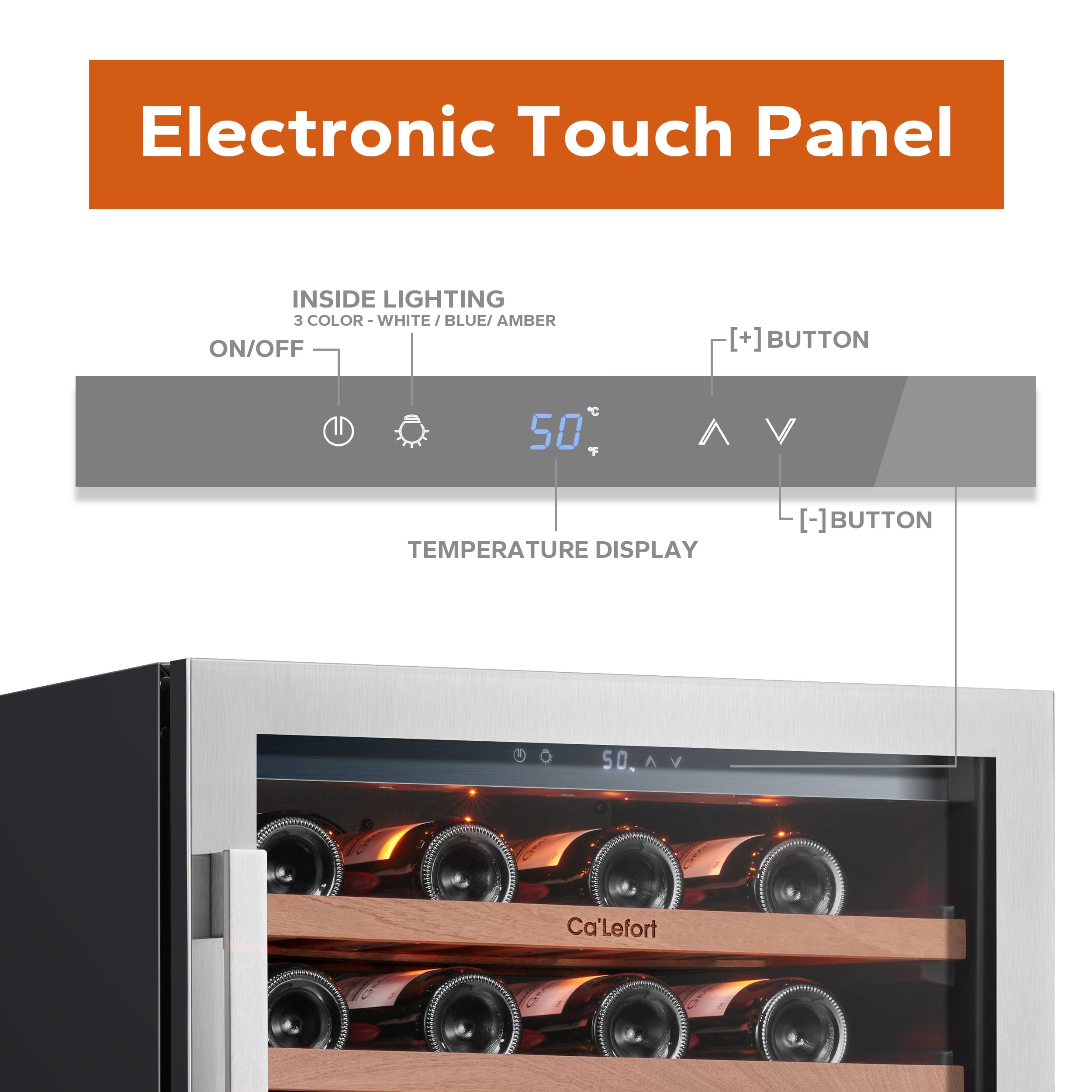 Ca'Lefort 24 Inch Wine Fridge, 54 Bottle Wine Cooler Refrigerator, 40-65°F Wine Refrigerator Glass Door, 3 LED Wine Fridge, Built-in or Freestanding Wine Fridge for Home/Bar/Kitchen (5.65 cu.ft)