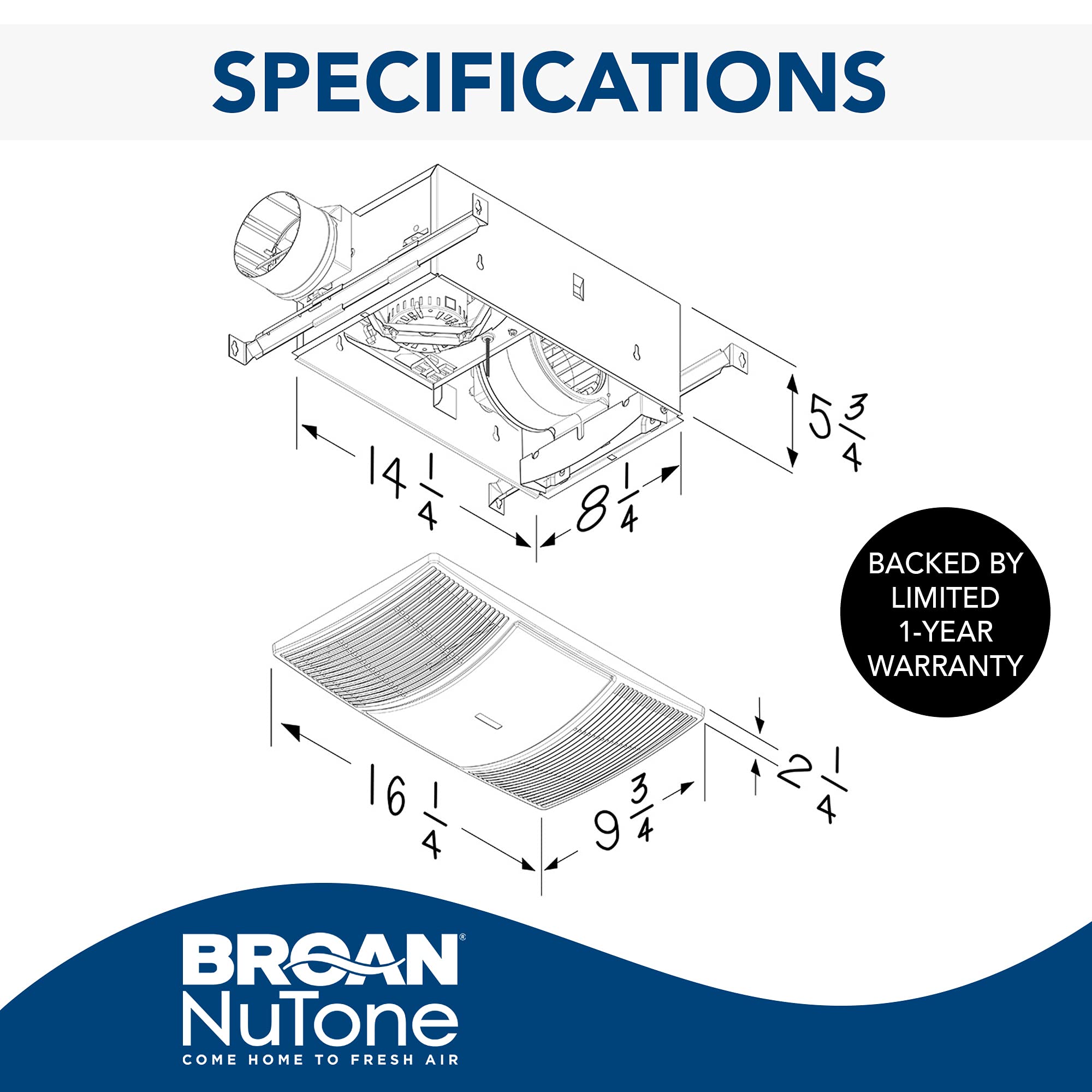 Broan-NuTone Ventilation Fan with LED Light 110 CFM and Bath Exhaust Fan, Heater, Light Combo 80 CFM