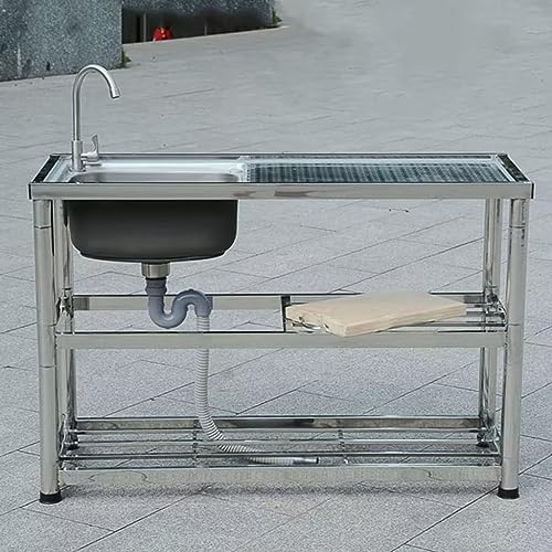 JINGTAO Kitchen Sinks Commercial Catering Sinks, 304 Stainless Steel Stand Sinks, Floor-Standing Removable Sinks, Garden Sinks, with Stand and Faucet
