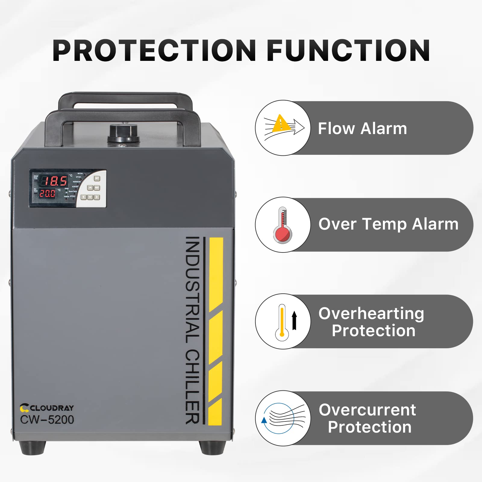 Cloudray 6L Industrial CO2 Laser Water Chiller 0.61HP CW5200 Precise Thermostat Recirculating CO2 Industrial Laser Chiller for 60W 70W 80W 90W 100W 120W 130W 150W CO2 Engraving Machine Cooling Machine