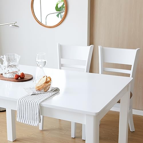 Livinia 4 Piece Cabin Wooden Dining Room Table Set with 2 Ladder Back Chairs and Bench (White)