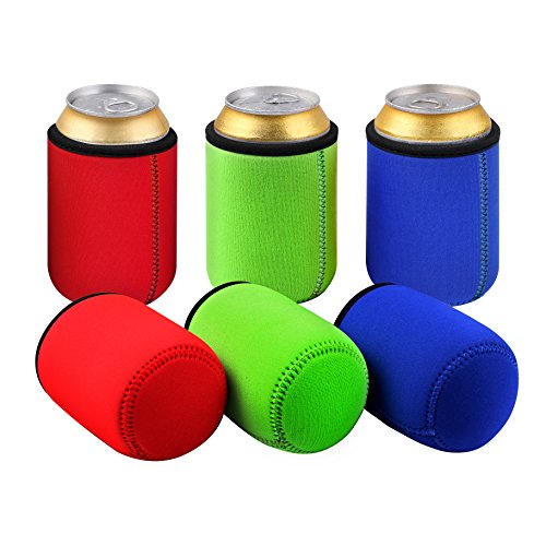 Tagvo Can Sleeves, Koozies Insulated Beer Can Sleeve Covers Easy-On Can Cooler Set of 6- Assorted Colour, Machine Washable, Durable, Neoprene with Stitched Fabric Edges
