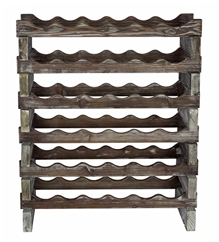 DisplayGifts Modular Stackable Wine Rack Freestanding Wooden Wine Stand Storage Holder, Thick Wood Wobble-Free Natural 36 Bottle Capacity 6 X 6 Rows (Weathered Rustic Wood)