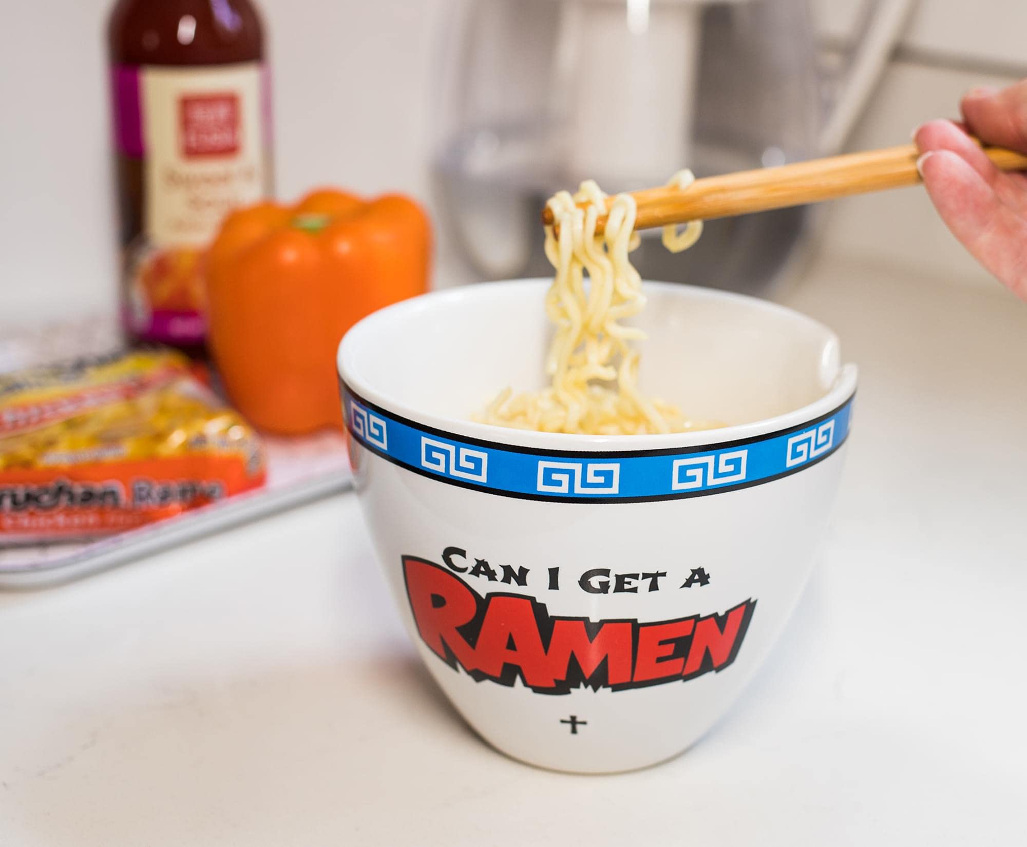 Bowl Bop Jesus Can I Get A Ramen? Japanese Ceramic Dinnerware Set | Includes 16-Ounce Ramen Noodle Bowl and Wooden Chopsticks | Asian Food Dish Set for Home & Kitchen | Funny Religious Gifts