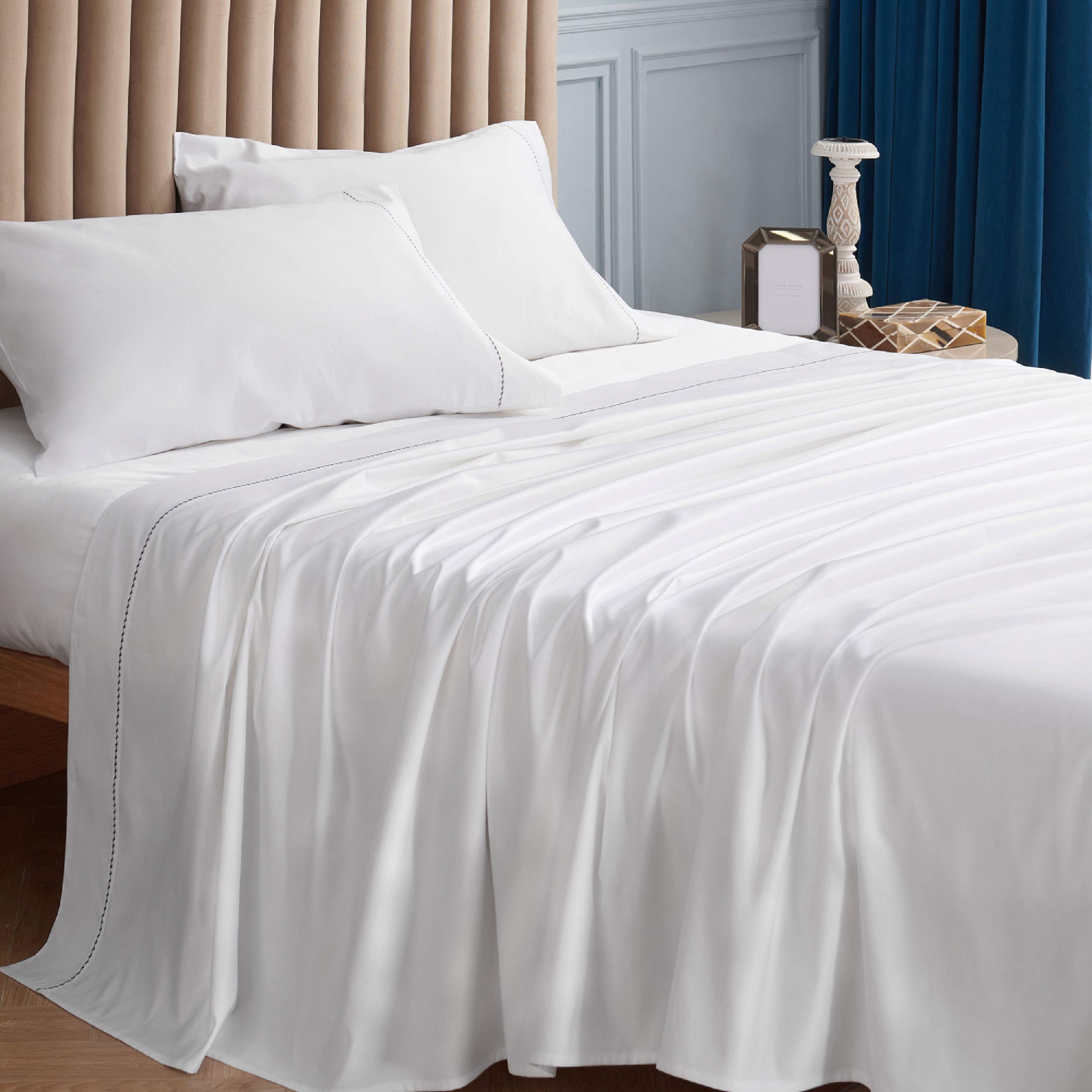 Bedsure 1000 Thread Count Egyptian Cotton Sheets - White Queen Sheets Set, 4 PC Deep Pocket Durable Bed Sheets Sateen Weave, White (90"x102")