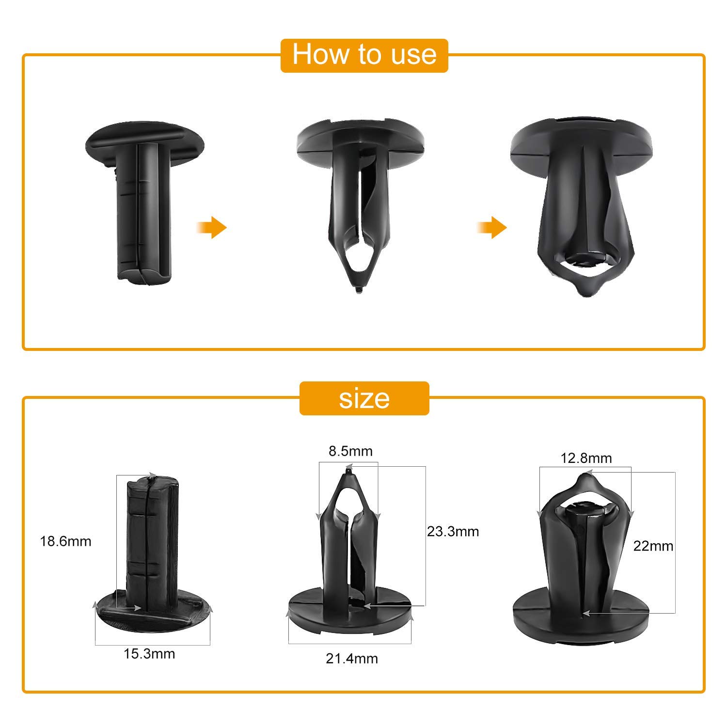 GOOACC 40PCS Nylon Bumper Fastener Rivet Clips 8mm for GM 21030249 Ford N807389S & Chrysler 6503598 Automotive Assembly Expansion Screws Kit