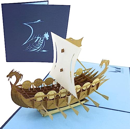 PopLife Norse Viking Ship 3D Pop Up Card for All Occasions - Happy Anniversary Pop Up Father's Day Card, Pop Up Birthday Card for Men, Retirement Card - for Dad, for Husband, for Son, for Grandpa