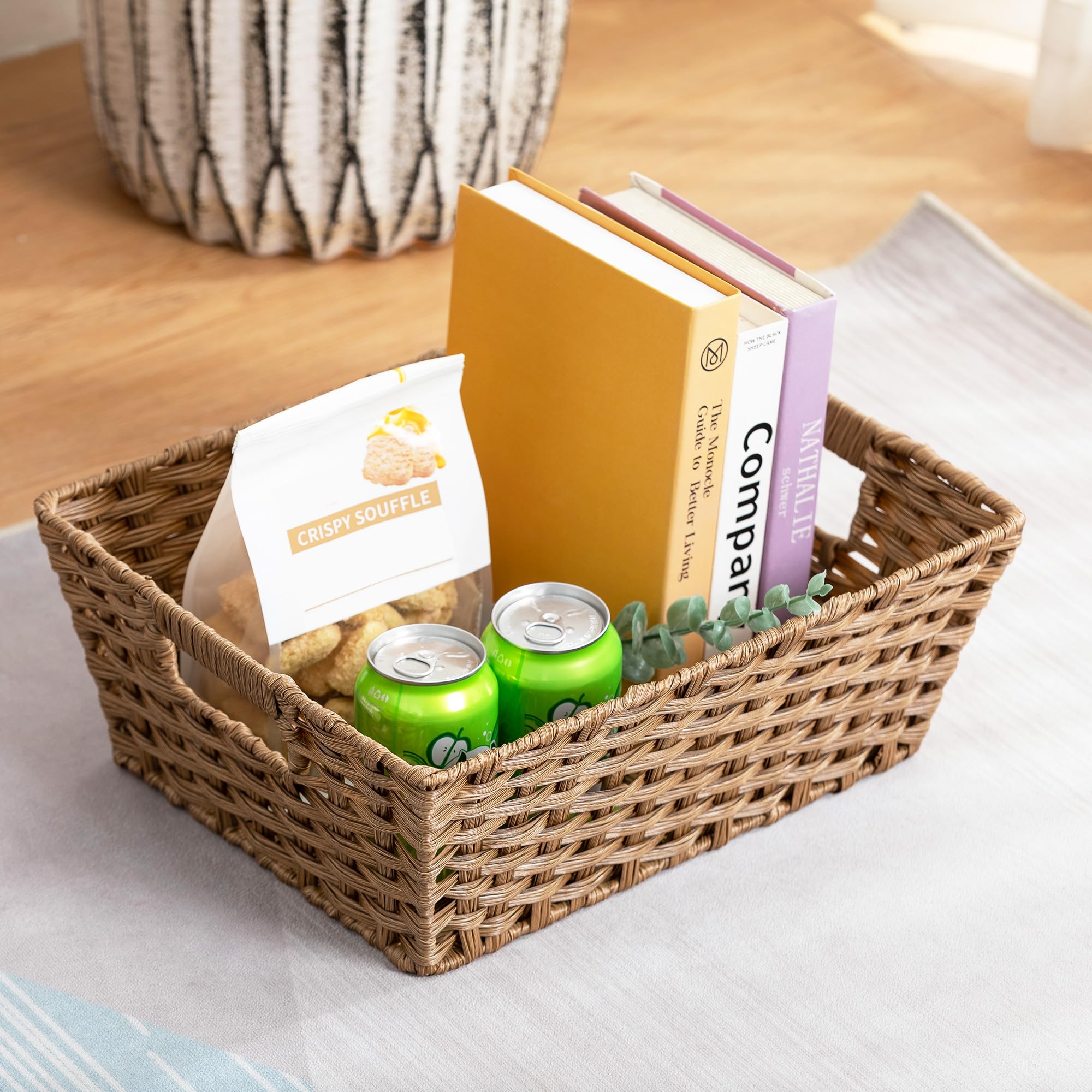 Wicker Basket, Decorative Woven Storage Basket, Waterproof Storage Basket Organizer, Wicker Storage Basket, Brown Basket, 1 Pack