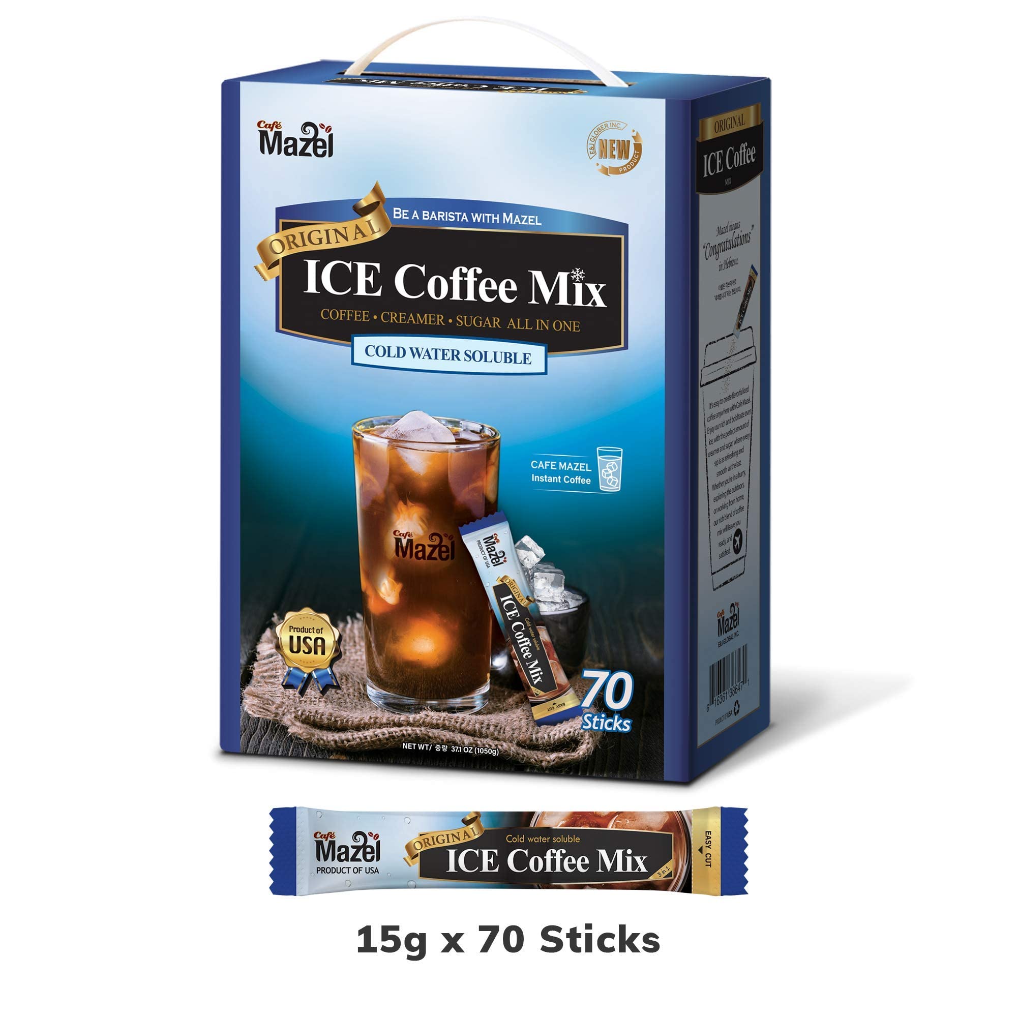 Café Mazel Ice Coffee Mix - Original, Instant Ice Coffee Mix, 3 in 1 Instant Coffee, 70 Sticks