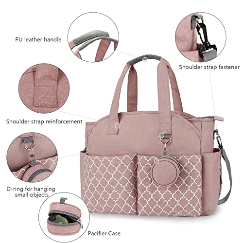 Lmbabter Diaper Bag Tote with Changing Station Upgrade Multi-Function Baby Bag with Adjustable Shoulder Strap (Pink)