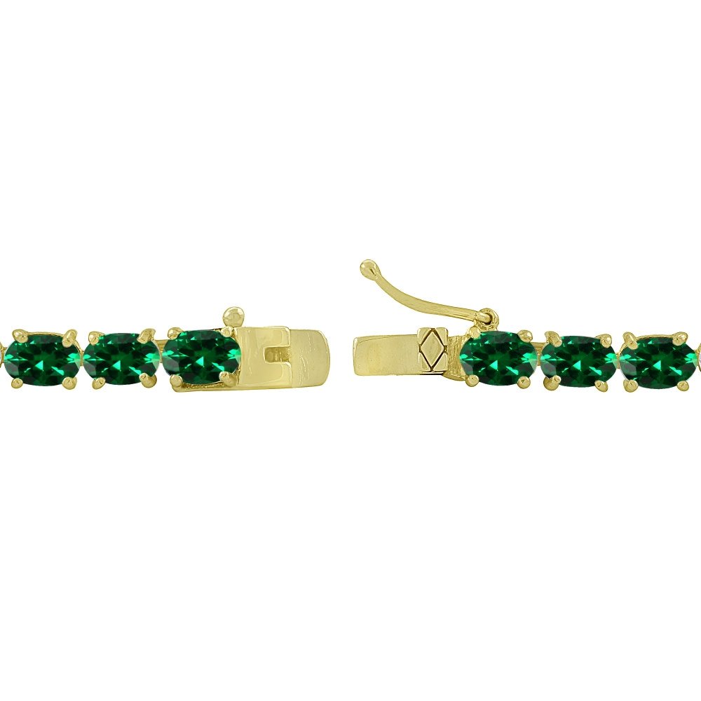 B. BRILLIANT Yellow Gold Flashed Sterling Silver 6X4mm Oval-cut Simulated Emerald Tennis Bracelet for Women