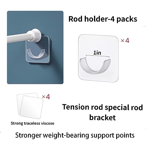 LADYMOON Adhesive Shower Curtain Rod Holder 4 Pack,Transparent Tension Bracket,No Drilling(Not Included Rod)(Only For Rods Less Than 1 Inch in Diameter at Both Ends)