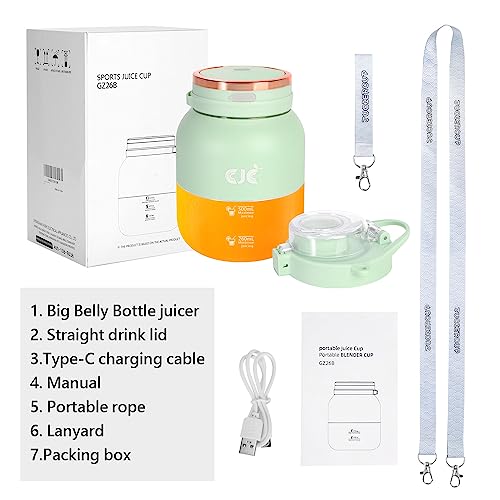 Portable Blender, 2023 New Big Belly Bottle, 500 ML Bottle Blender with 10 Blades, USB Rechargeable, 17 Oz To-Go Cups and Spout Lids, for Kitchen, Home, Travel, for Shakes and Smoothies,BPA-Free