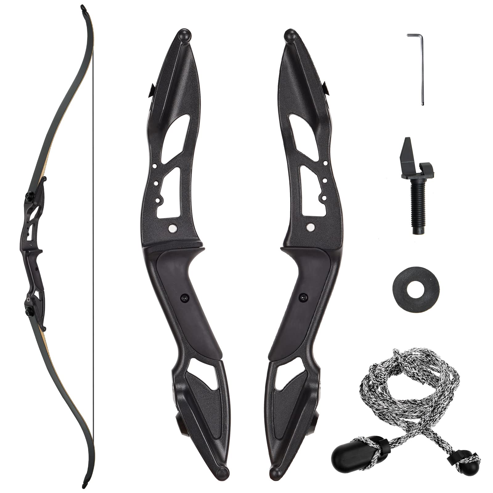 ASDW Archery Bow Recurve Bow Hunting Takedown Bow Laminated with Bamboo Limbs Bow Right Hand Bow 30-50 LBS Practice Bow with Bow Stringer