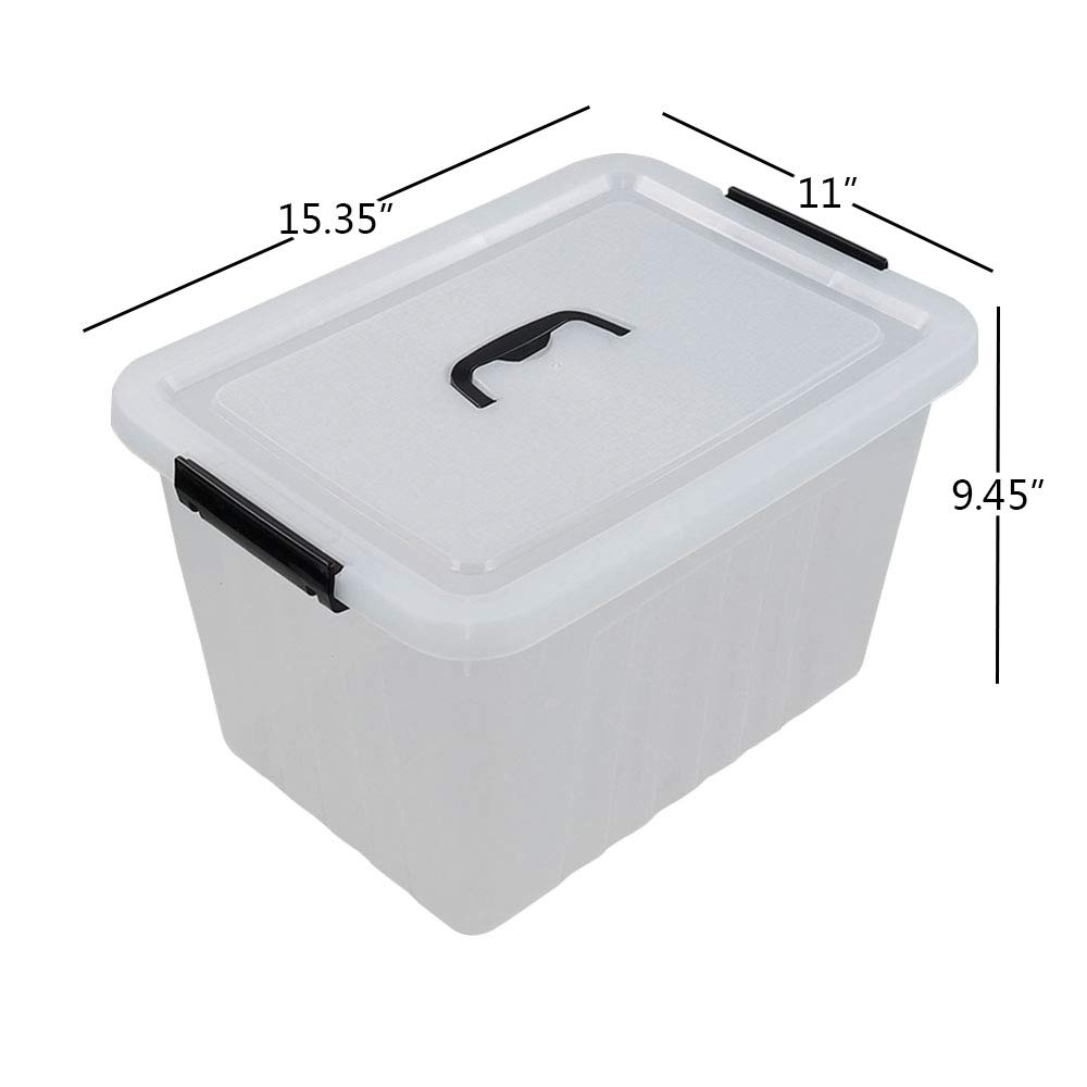 Easymanie 25 Quart Clear Latching Tote, Plastic Storage Bin with Black Handle, Pack of 4