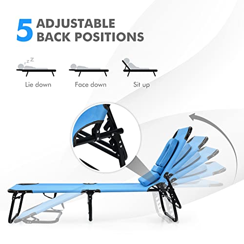 Giantex Chaise Folding Chair Adjustable Beach Patio Lounge Recliner, Blue