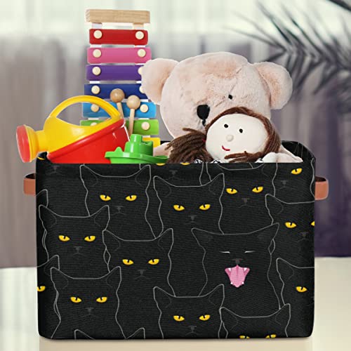 Storage Basket Bin,Night Cat Large Fabric Storage Box with Handles,Cat Collapsible Decorative Baskets Organizer Basket for Nursery Bedroom Office