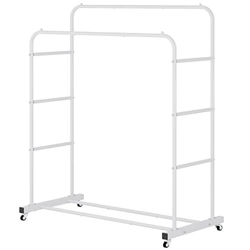 Laiensia Double Rod Garment Rack,Portable Rolling Clothes rack on Wheels,for Hanging Clothes,White