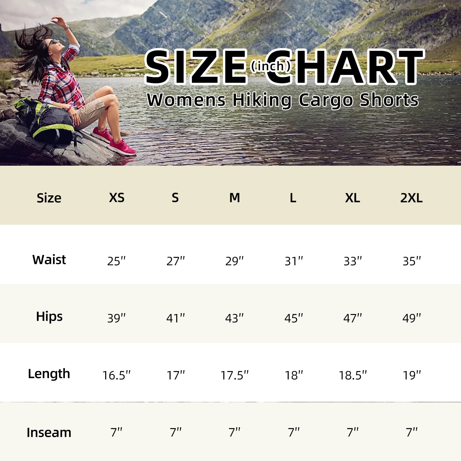 Cagola 7" Hiking Golf Shorts Women Black Cargo Shorts with Pockets Quick Dry Spandex Workout Athletic Shorts Elastic Waist M