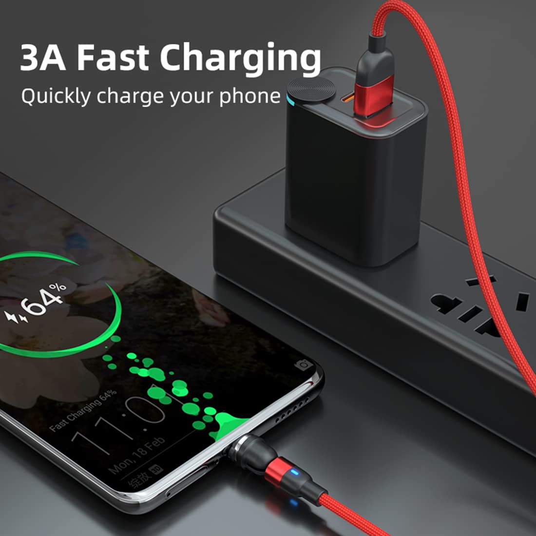 Bojianxin Magnetic Charging Cable 3A Fast Charging[5Pack, 10ft,6.6ft,6.6ft,3.3ft,1.6ft], 3 in 1Magnetic Phone Charger Cable USB C Data Transfer Magnetic Cable for Micro USB Type C