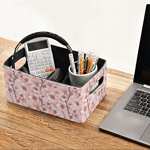 J JOYSAY Pink Floral Storage Basket Felt Storage Bin Collapsible Felt Storage Toy Chest Organizer for Kids Bedroom Magazine