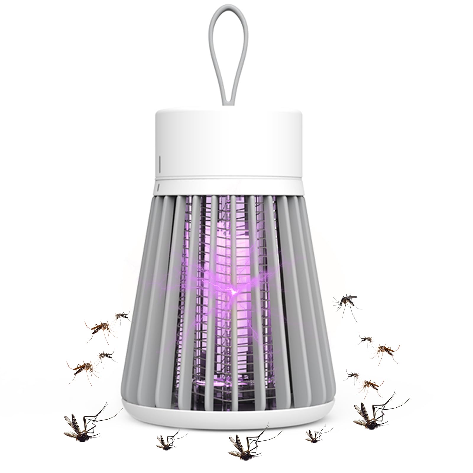 Bug Zapper Indoor Outdoor,Electric Mosquito Zapper with USB Rechargeable Fly Zapper with Security Grid and Brush,Mosquito Trap Gnats Ants Spider Bug Killer for Home Camping Yard,White