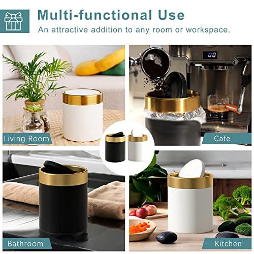JILLICK Small Trash Can with Lid, Mini Desk Trash Can, 1.5 Liter / 0.4 Gallon Small Metal Garbage Can for Countertop Coffee Bar, Black