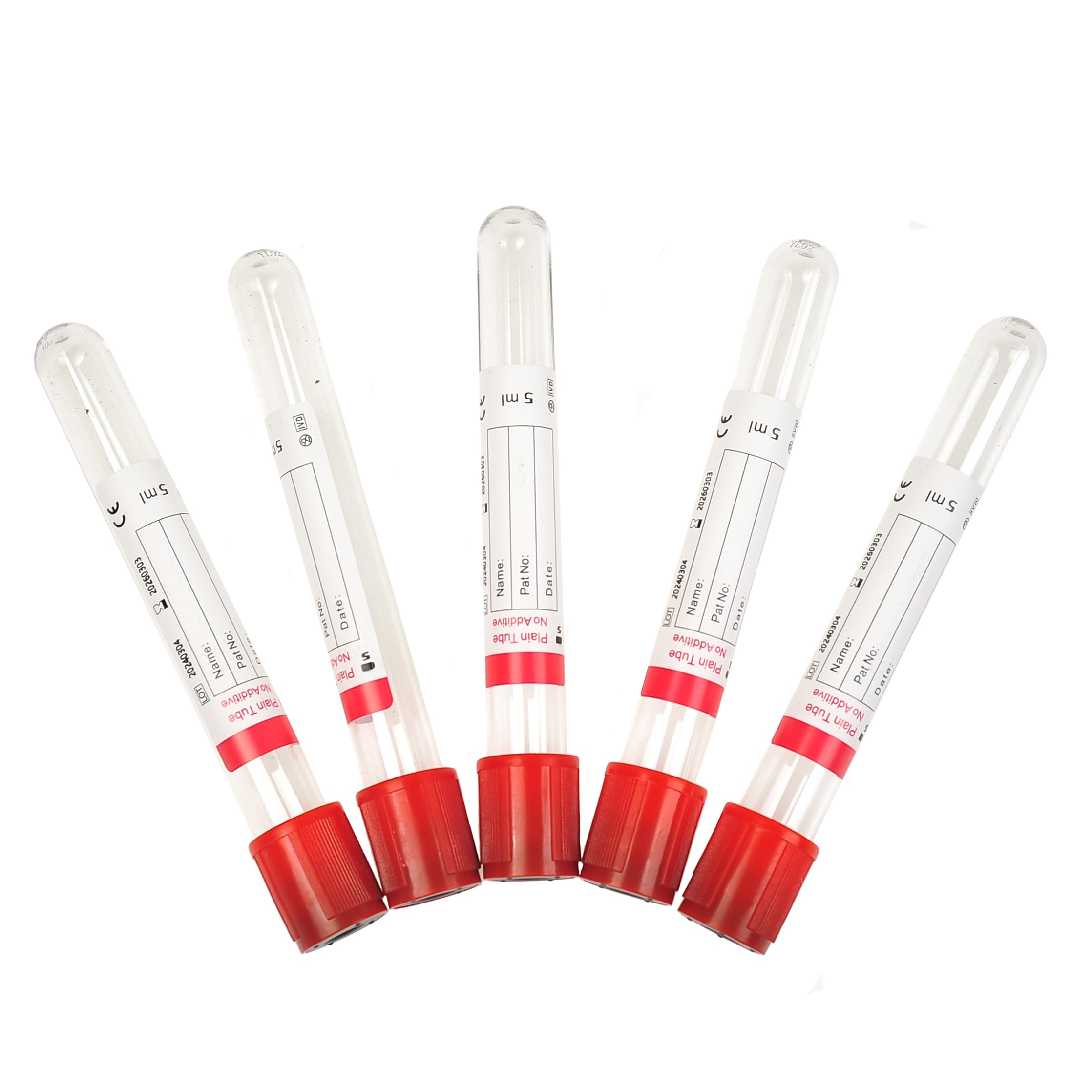 Caphstion Veterinary Lab Vacuum Blood Collection Coagulation Tubes No Additive Tube Blood Collection Tube Pet Supplies, 5ml Red 50pcs