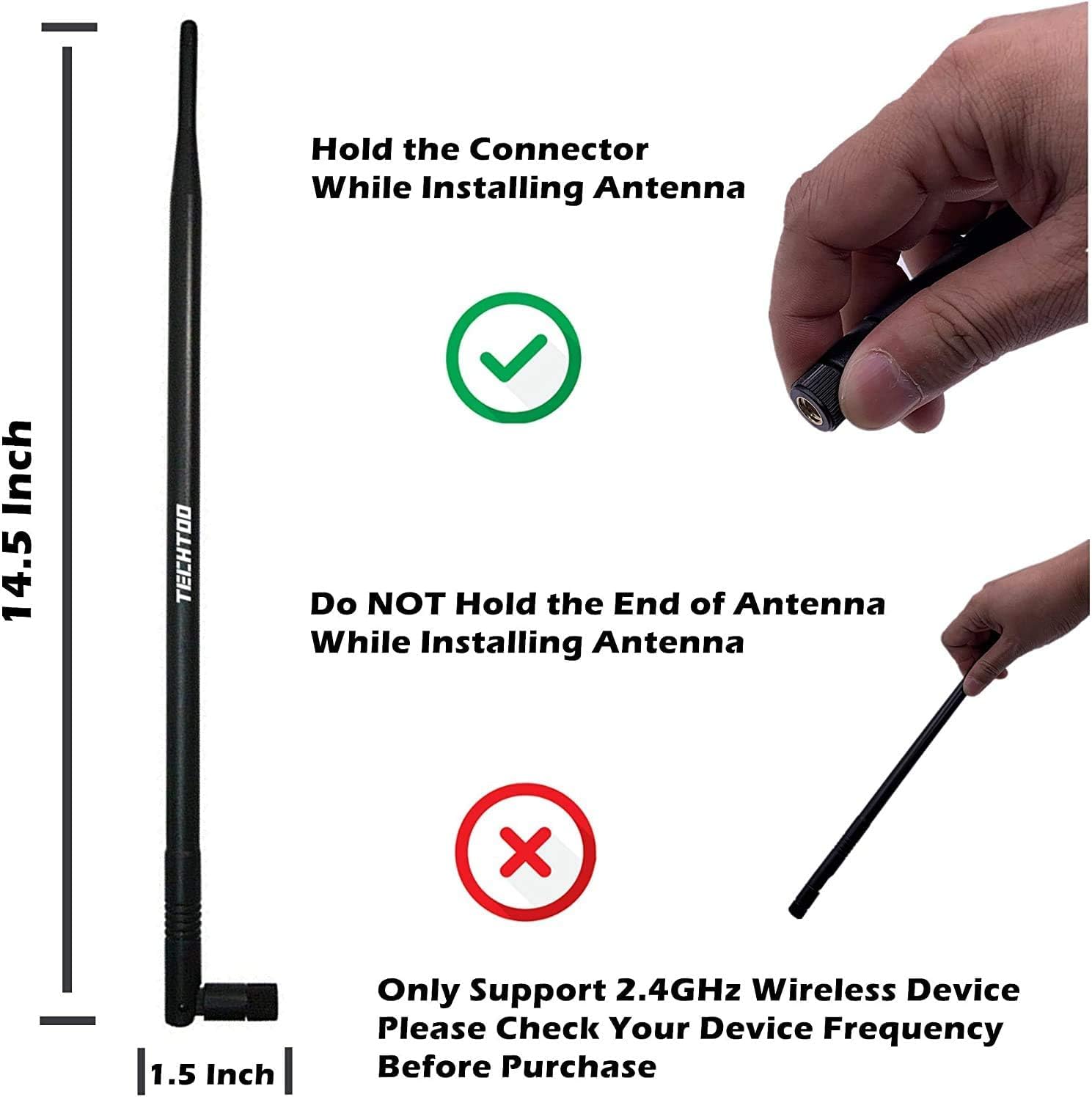 TECHTOO 9dBi Omni WiFi Antenna with RP-SMA Connector for Wireless Network Router/USB Adapter/PCI PCIe Cards/IP Camera/Wireless Range Extender(1-Pack)