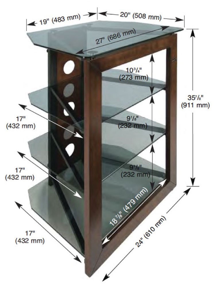 Bell'O AT306 Bello No Tools Audio/Video Tower Wood-Glass, Black, 35.88 x 20.00 x 27.00