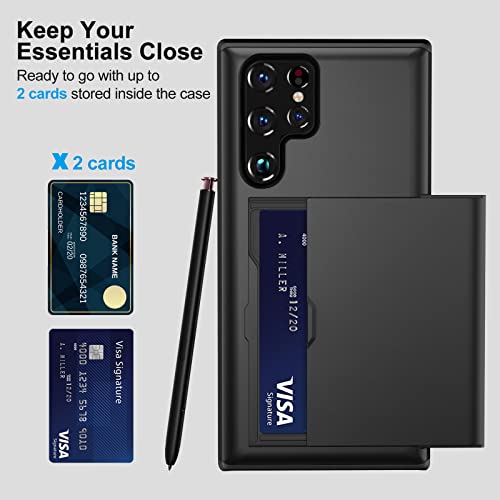 Compatible with Samsung Galaxy S23 Ultra Case Wallet with Card Holders Slide Slot Shockproof Slim Hard PC Case Heavy Duty Protective Cover for Samsung Galaxy S23 Ultra for Women & Men (Black)