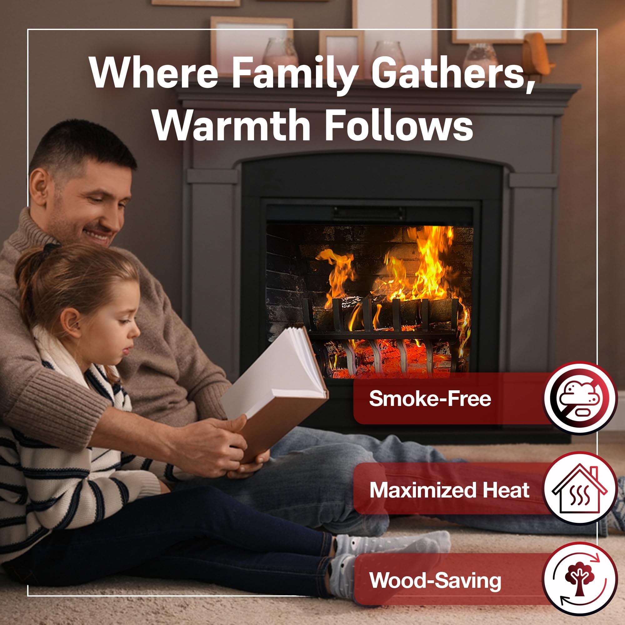Grate Wall of Fire Model M-6 Smoke-Free Fireplace Grate – 26" Wide x 15" Tall – Durable Alloy Steel Construction, Increases Heat Output, Eliminates Smoke Issues, Ideal for Larger Fireplaces