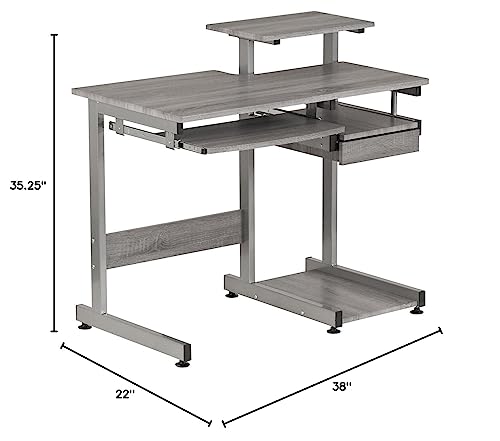 Techni Mobili Complete Computer Workstation Desk, Gray, 37.75" W x 22" D x 35" H