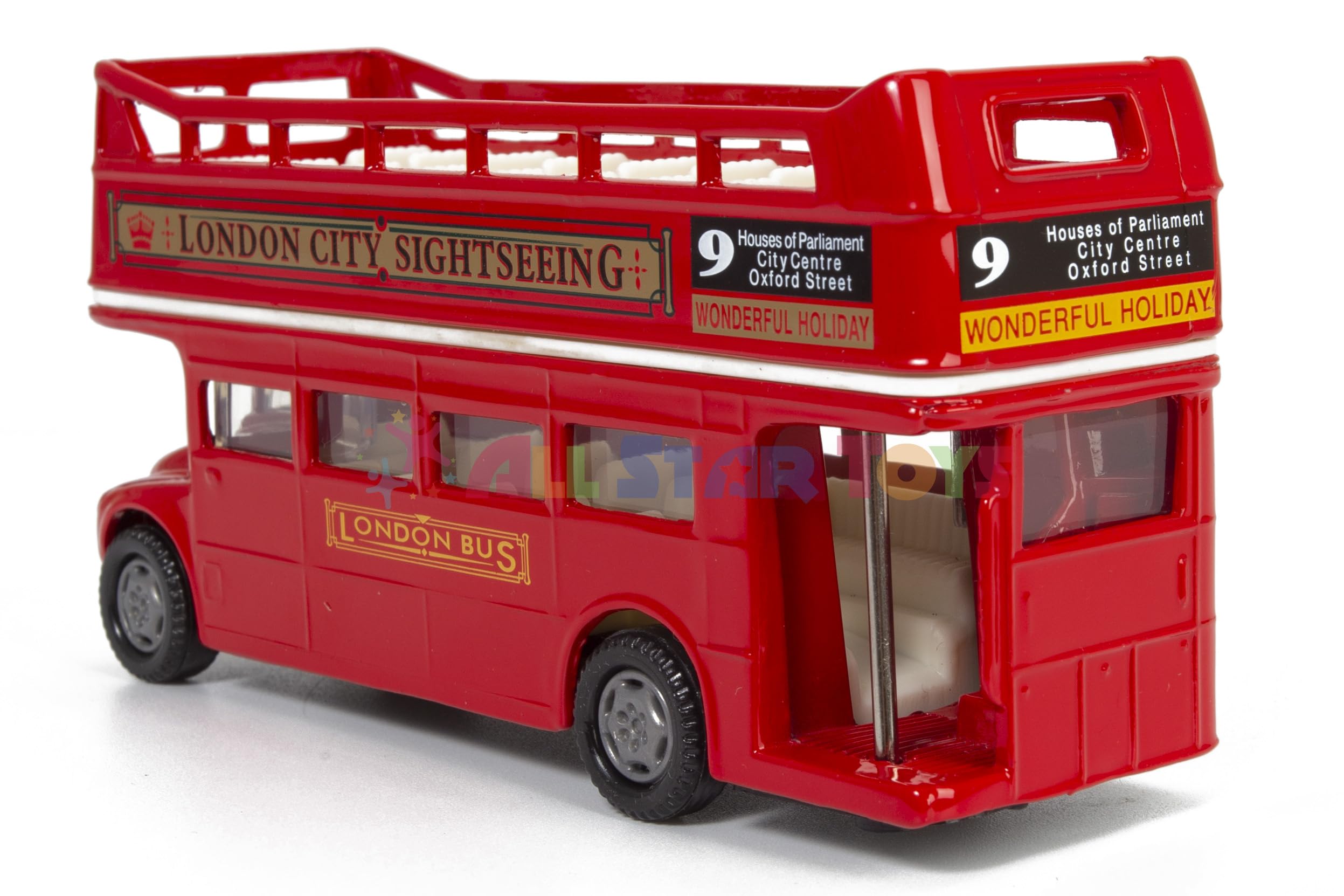 London Double Decker Bus Open Top, Red - Motormax 76008 - 4.75" Diecast Model Toy Car